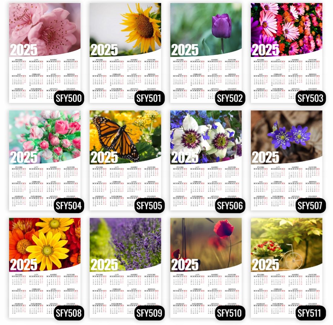 KALENDARZ PLAKATOWY 2025 WIOSENNE KWITNĄCE KWIATY 50x70 Na Ścianę Wzory – 219681177 - ERLI.pl