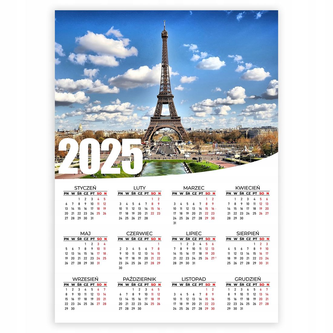 KALENDARZ PLAKATOWY 2025 WIEŻA EIFFLA PARYŻ 50x70 Na Ścianę Wzory - ERLI.pl