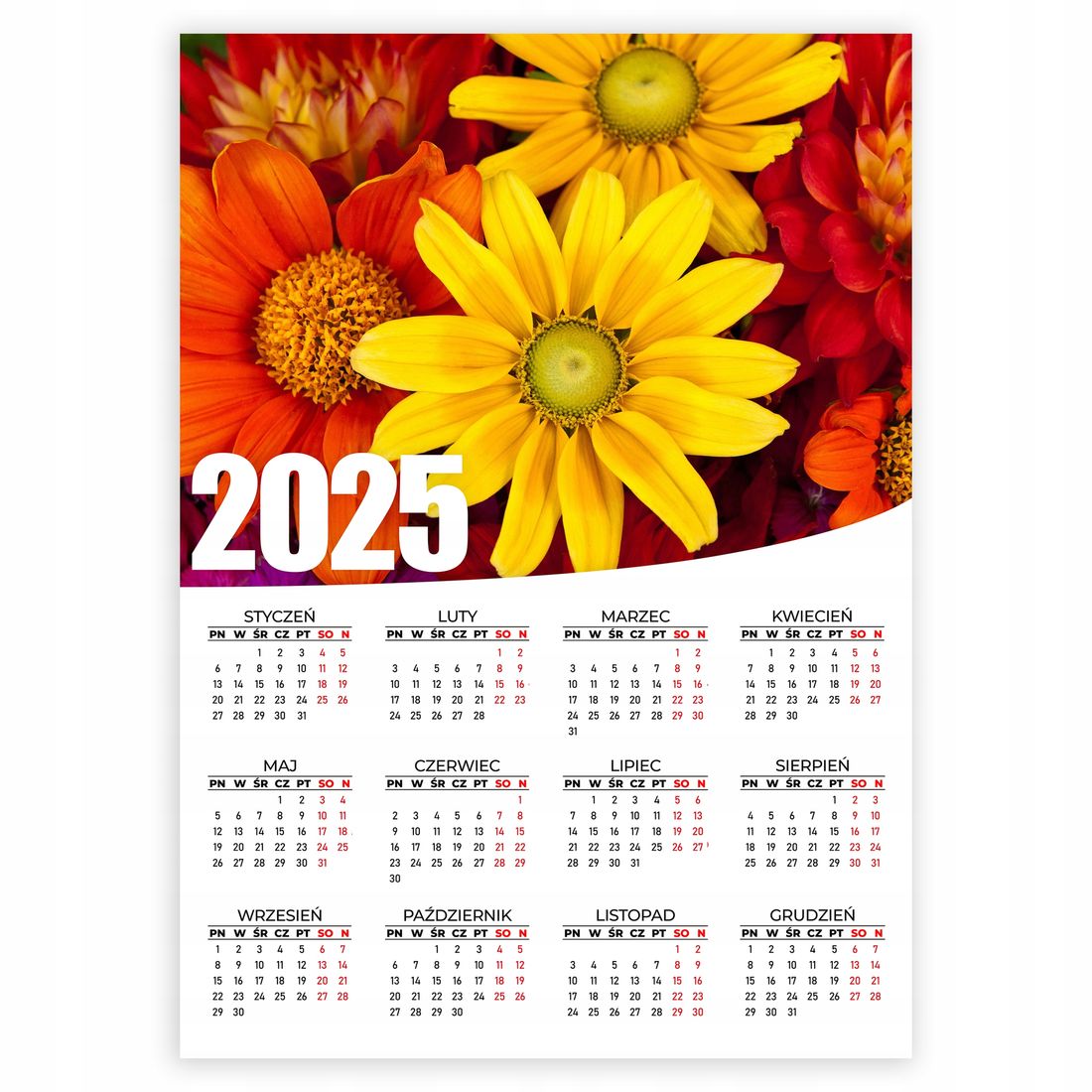 KALENDARZ PLAKATOWY 2025 ŻYWE KWIATY NATURA 50x70 Na Ścianę Wzory – 219681204 - ERLI.pl
