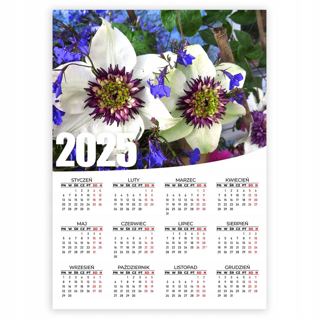 KALENDARZ PLAKATOWY 2025 PIĘKNE KWIATY NATURA 50x70 Na Ścianę Wzory – 206412076 - ERLI.pl