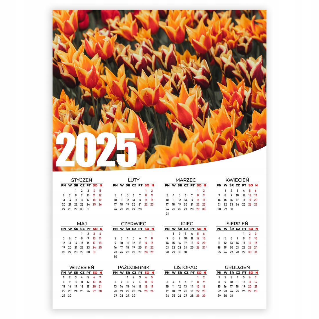 KALENDARZ PLAKATOWY 2025 KWITNĄCE KWIATY POMARAŃCZ 50x70 Na Ścianę Wzory – 206412099 - ERLI.pl