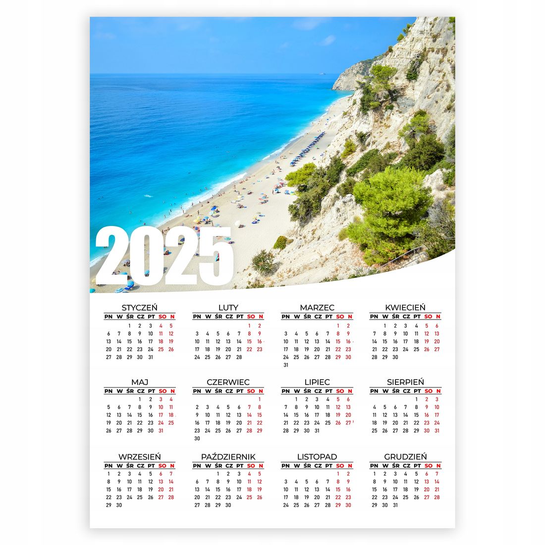 KALENDARZ PLAKATOWY 2025 KLIFY PLAŻA MORZE KRAJOBRAZ 50x70 Na Ścianę Wzory - ERLI.pl