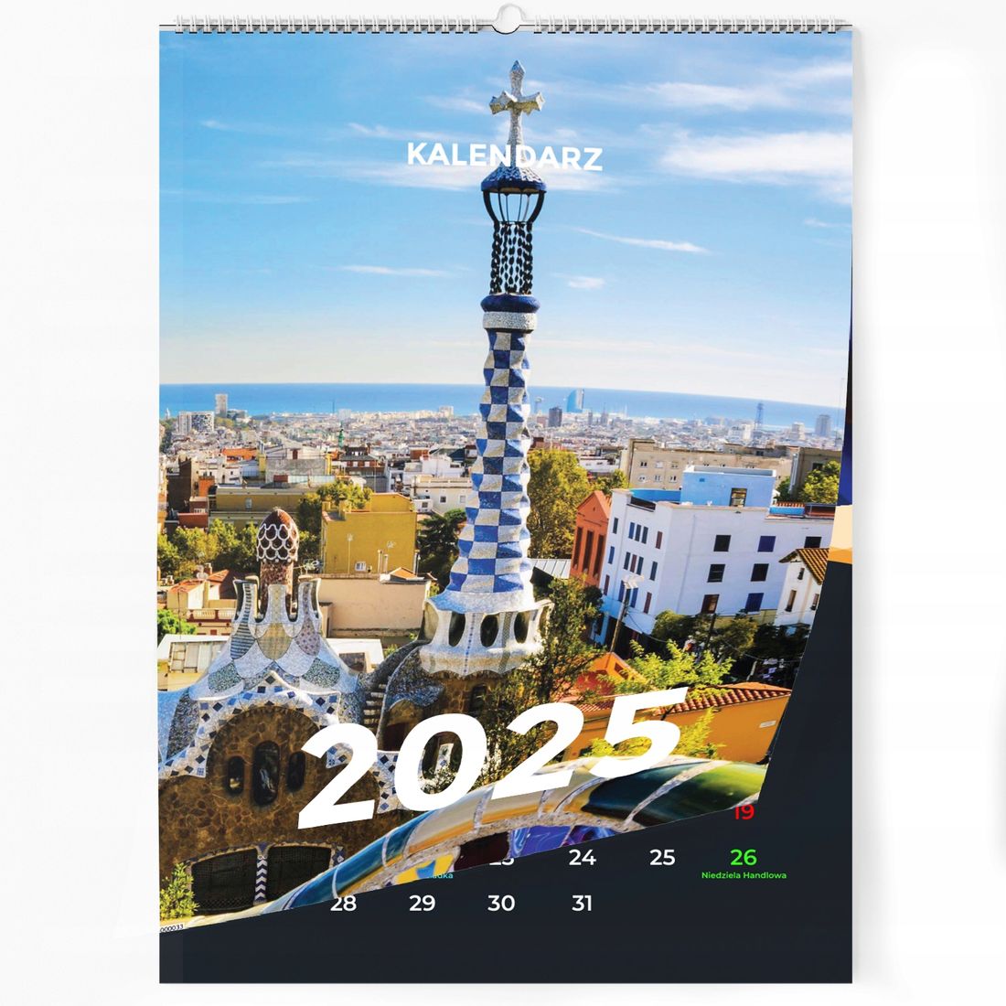 KALENDARZ ŚCIENNY 13-STRONNY NA 2025 A3 BARCELONA NIEDZIELE HANDLOWE - ERLI.pl