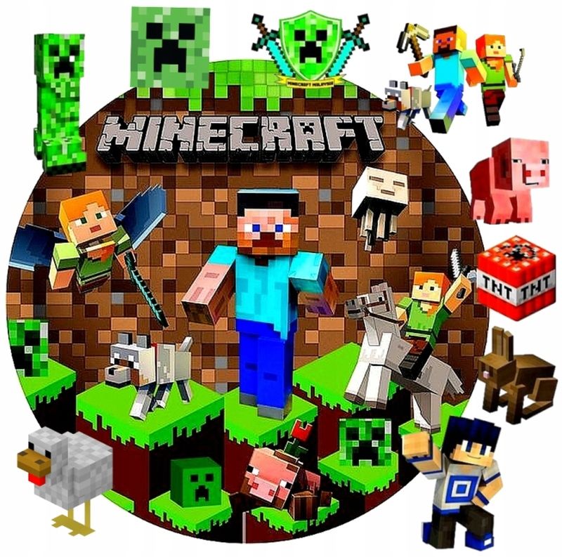OPŁATEK NA TORT MINECRAFT 20 CM +3 POSTACIE – 212978890 - ERLI.pl