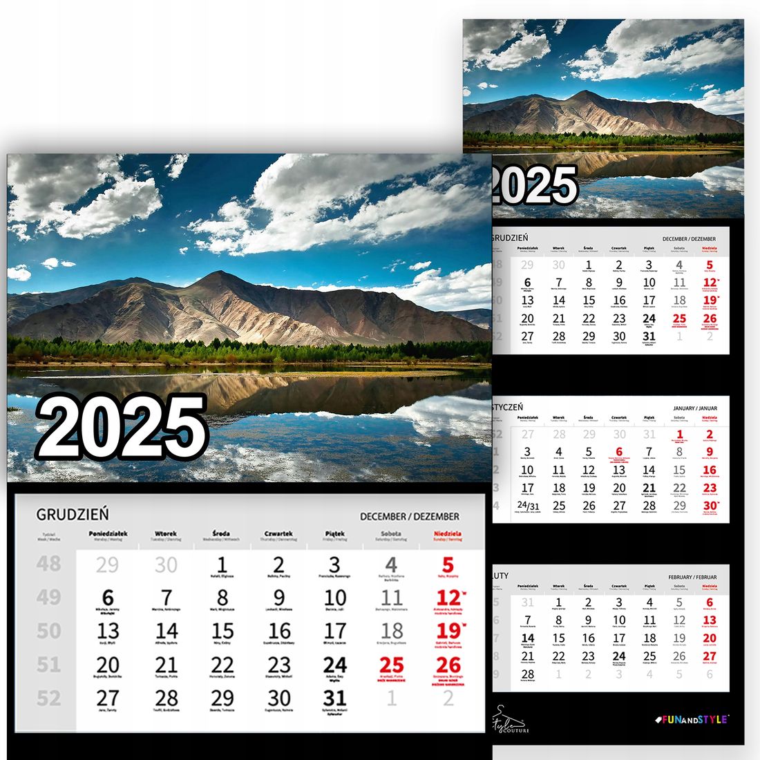 KALENDARZ TRÓJDZIELNY 2025 GÓRSKIE PASMO NAD JEZIOREM Ścienny Wzory - ERLI.pl