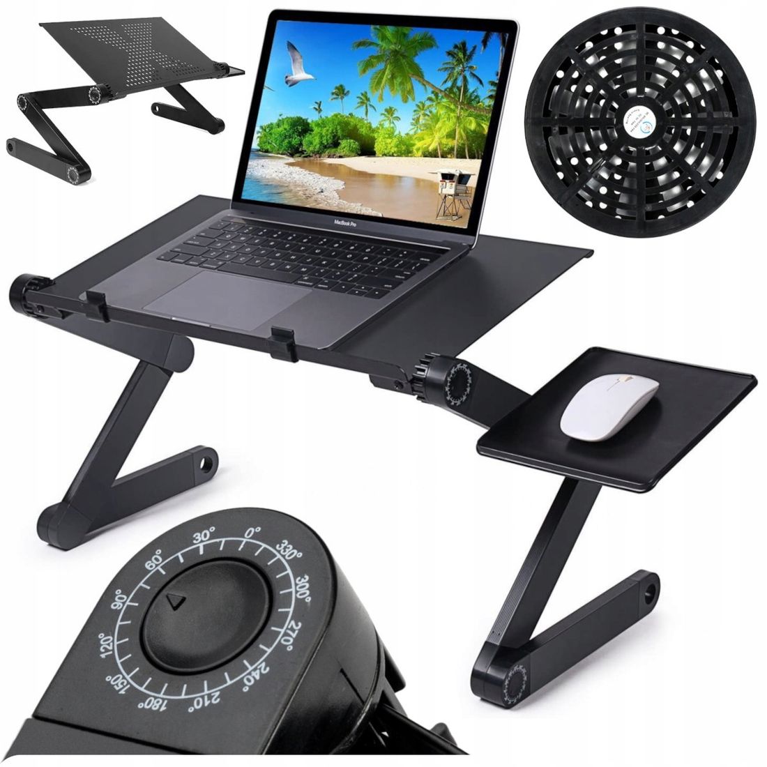 STOLIK pod LAPTOPA składany PODSTAWKA PC pod MYSZ WENTYLATOR USB biurko ...