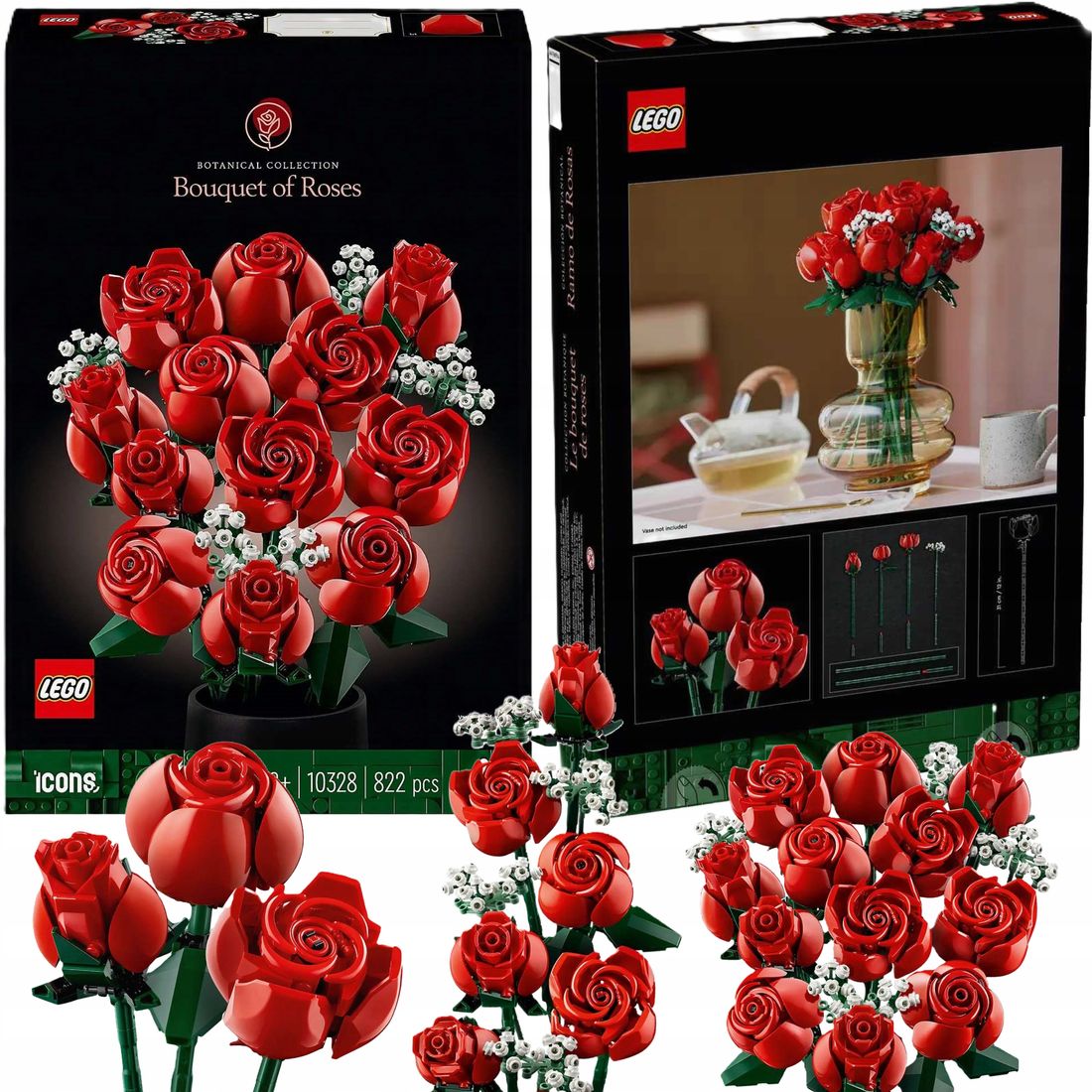 LEGO ICONS Bukiet róż 10328 Prezent dla Dziewczyny, Kobiety RÓŻE Kwiaty