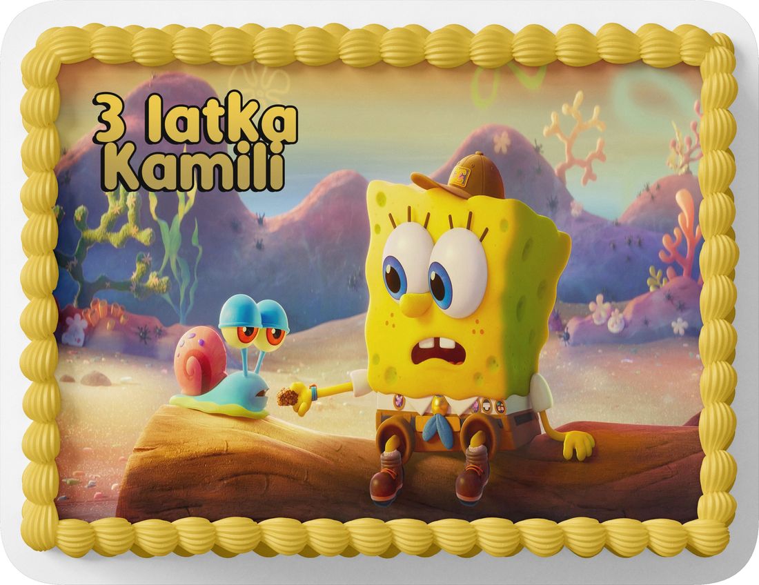 PROSTOKĄTNY OPŁATEK NA TORT A4 20x29CM - SPONGEBOB WZORY + IMIĘ ...