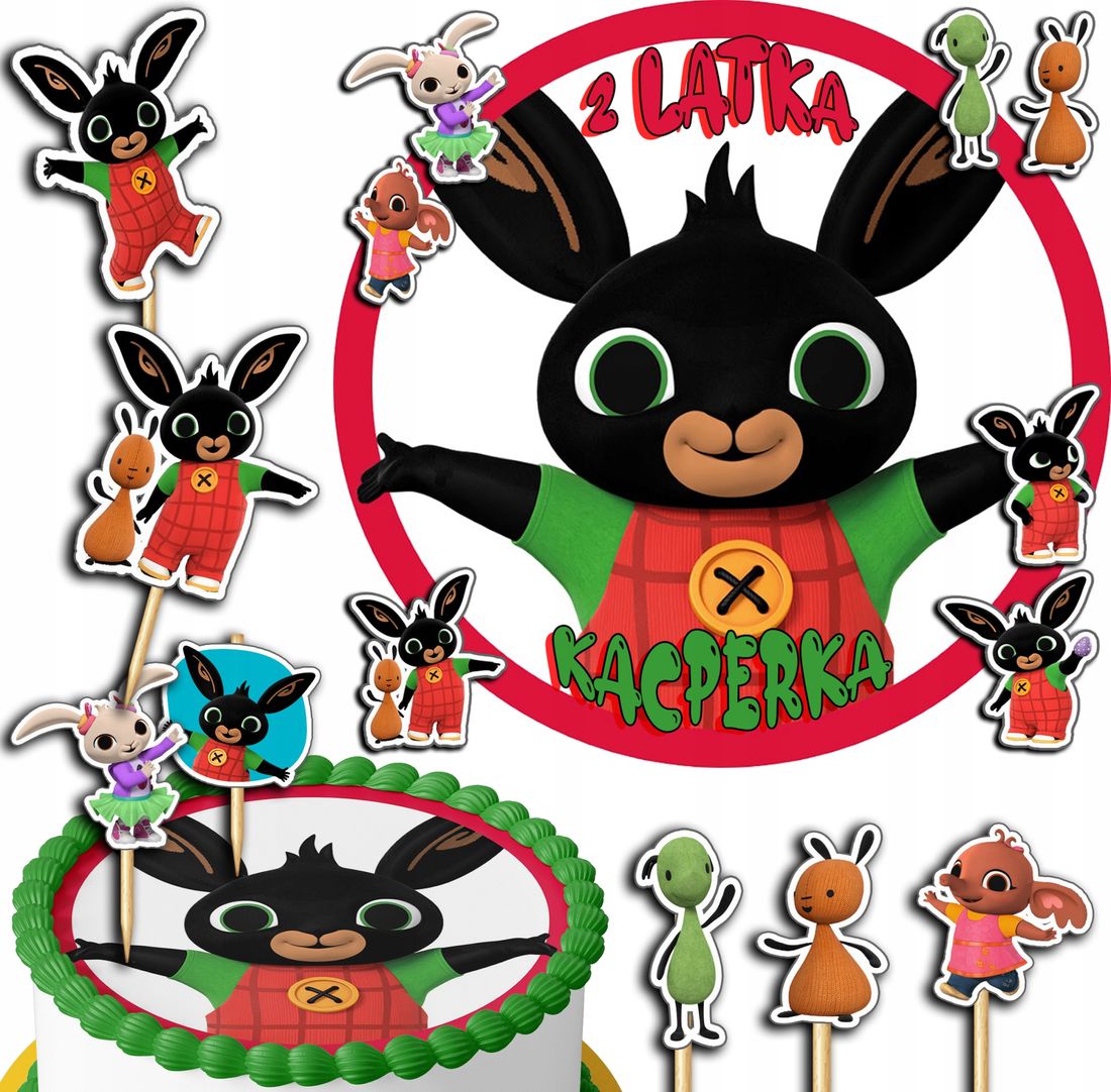 ZESTAW OPŁATEK NA TORT 20CM + TOPPERY PAPIEROWE - KRÓLIK BING 15CM 18CM ...