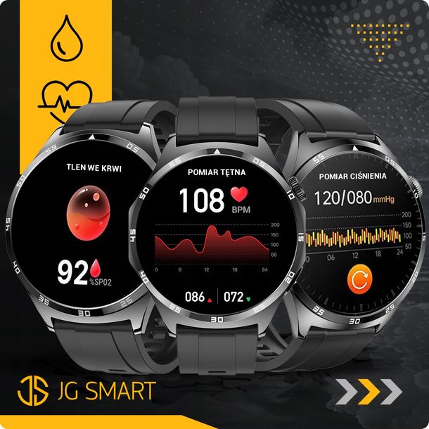 SMARTWATCH ZEGAREK CIŚNIENIOMIERZ EKG GLUKOZA GLIKEMIA HRV ROZMOWY MENU PL - ERLI.pl