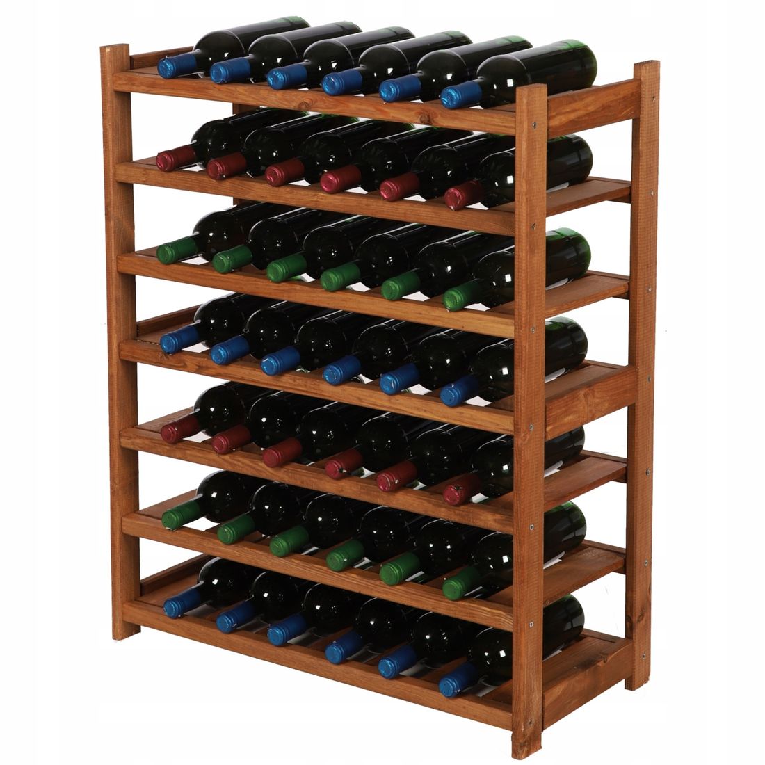 Stojak na wino 7 półek regał drewniany na 42 butelki SOLIDNY EKO SOSNOWY – 210153459 - ERLI.pl
