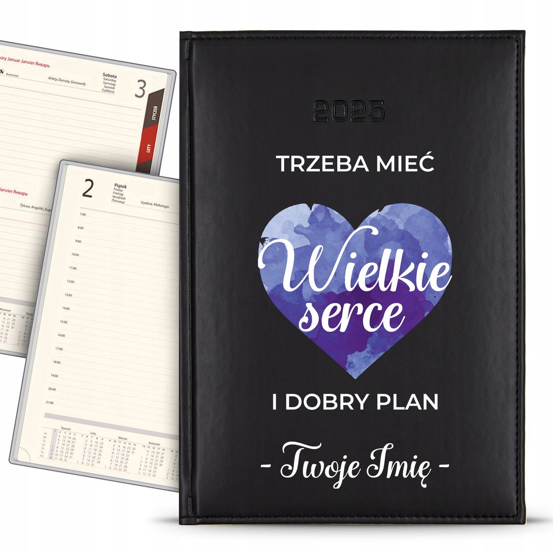 Kalendarz B5 2025 Planer WIELKIE SERCE I DOBRY PLAN IMIĘ Czarny Kreator ...