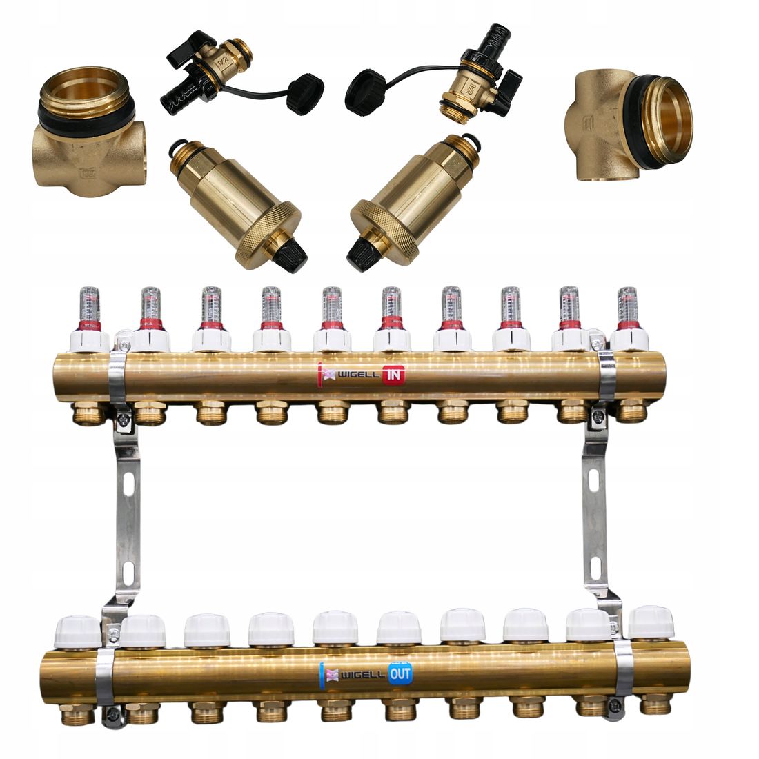 Rozdzielacz mosiężny do podłogówki 10 obwodów sekcji kolektor do rur ...