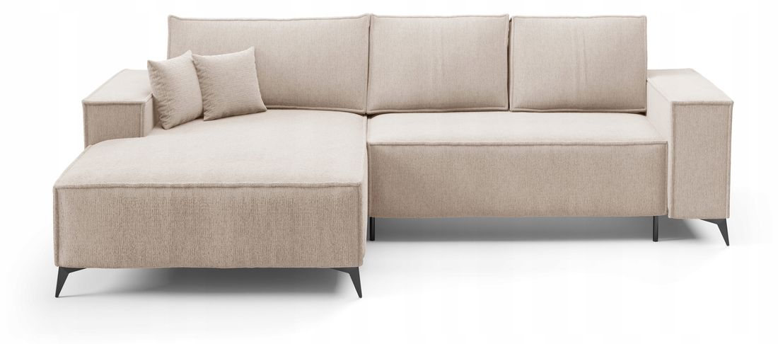 Beżowa rozkładana kanapa narożna z funkcją spania rogówka do salonu ...