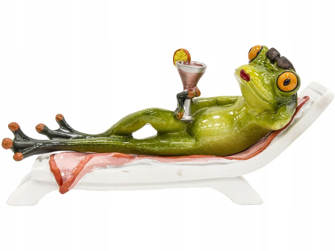 Figurka 19x10x7,5 cm - Żaba na leżaku Z drinkiem – 211920203 - ERLI.pl