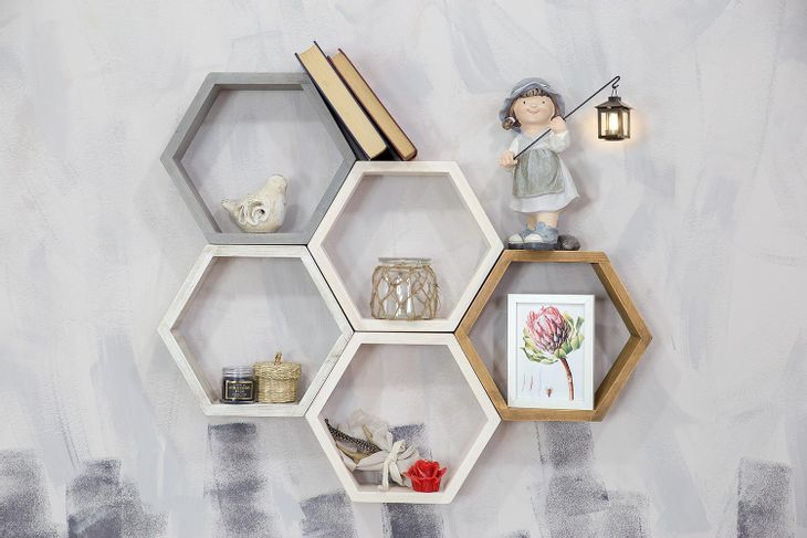 PÓŁKA PLASTER MIODU NA ŚCIANĘ - 5 SZTUK - ERLI.pl
