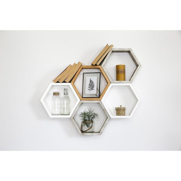 PÓŁKA PLASTER MIODU NA ŚCIANĘ - 5 SZTUK - ERLI.pl