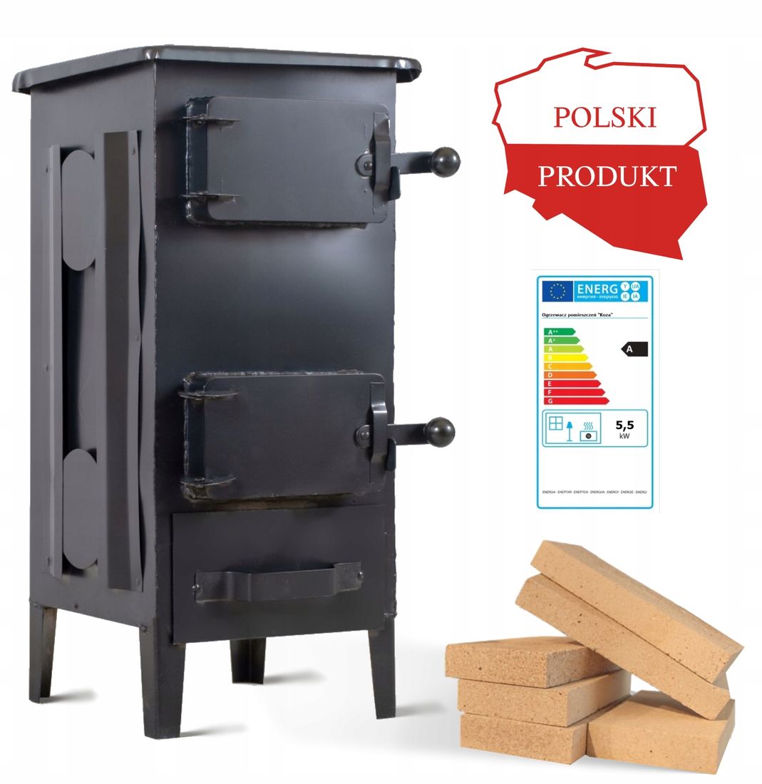 PIEC wolnostojący stalowy SZAMOTOWY KOZA APOLLO POLSKI 65 x 32 x 40 cm ...