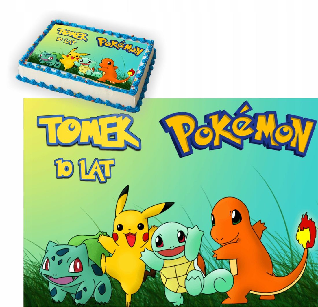 Opłatek na Tort POKEMON + imie PROSTOKĄTNY – 213444531 - ERLI.pl