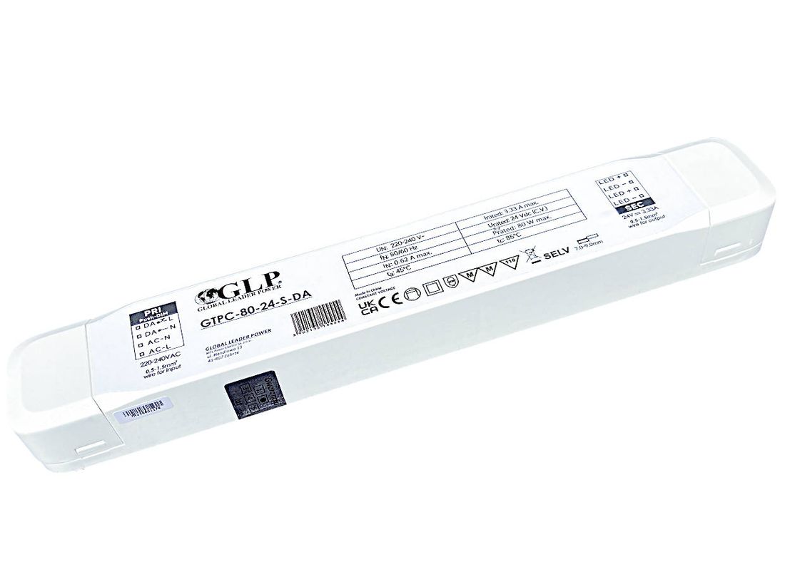 GTPC-80-24-S-DA: GLP CV 24V 80W Plastic case DALI II SELV LED Driver ...