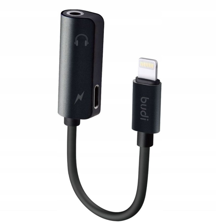 Adapter Lightning do AUX mini jack 3.5mm + Lightning Budi (czarny ...