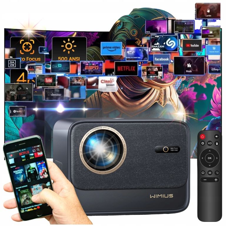 Projektor Wimius K9 Full HD 1080p 4K Android TV 700ANSI Bluetooth Dolby ...