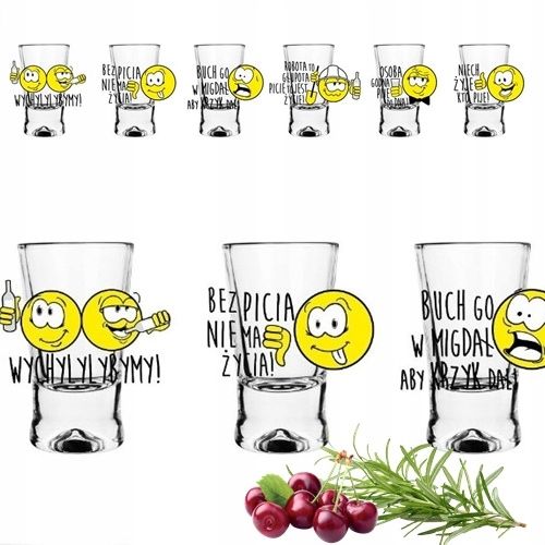 KIELISZKI X 6SZT 25 ML DO WÓDKI SHOTÓW TEQUILI BIMBERKU ŚMIESZNE BUŹKI ...