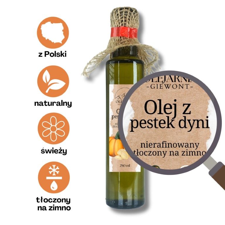 Olej z pestek dyni nierafinowany tłoczony na zimno 250 ml Olejarnia Giewont - ERLI.pl
