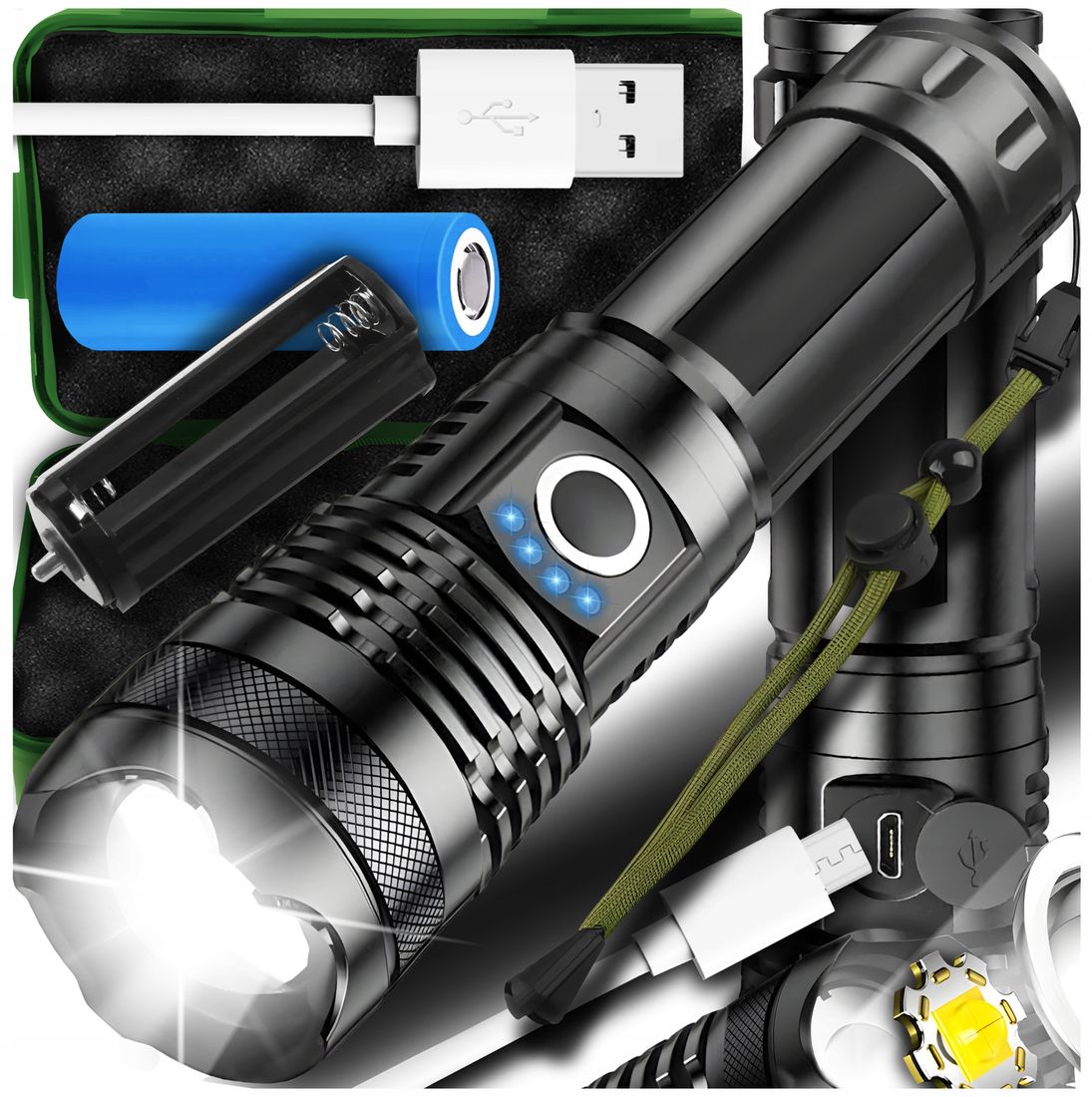 MOCARNA LATARKA TAKTYCZNA LED CREE XHP90 ZOOM SURVIVALOWA AKUMULATOROWA ...