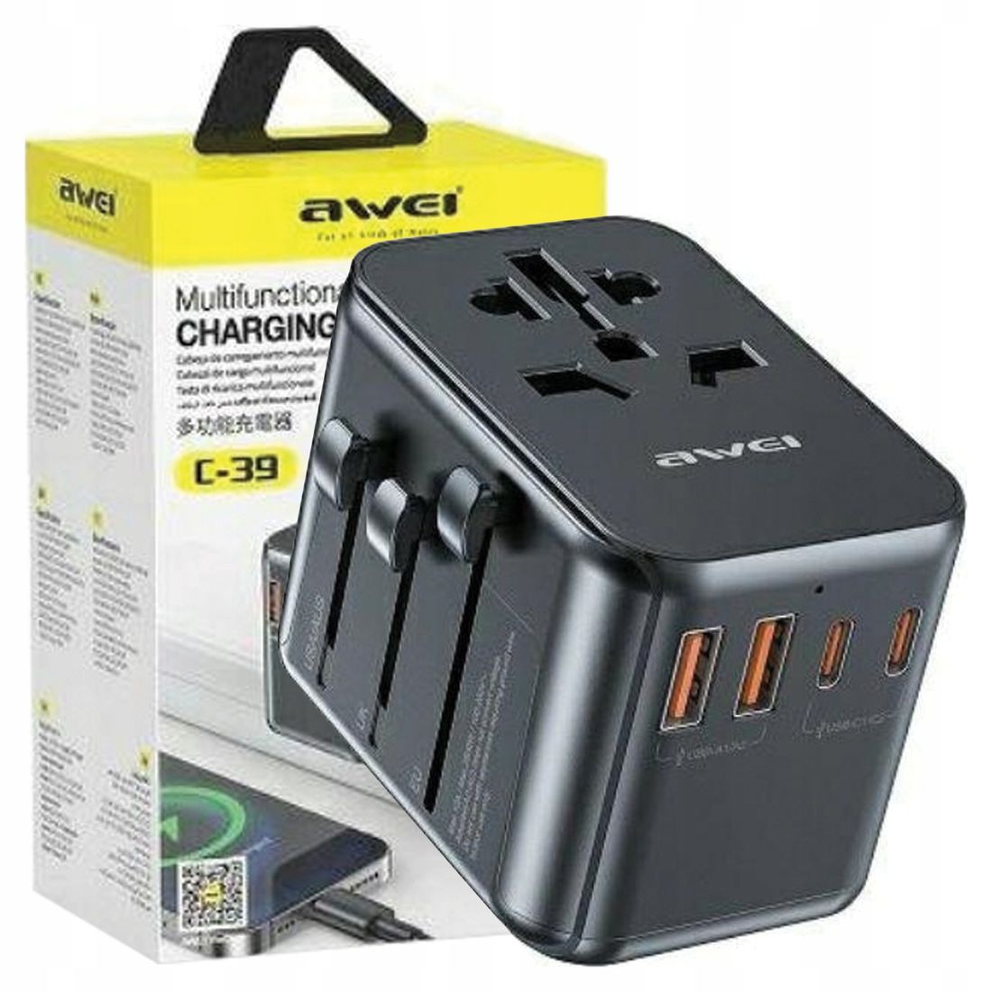 AWEI ADAPTER SIECIOWY PRZEJŚCIÓWKA 2XUSB+3XUSB-C 35W 4W1 US/AU/EU/UK ...