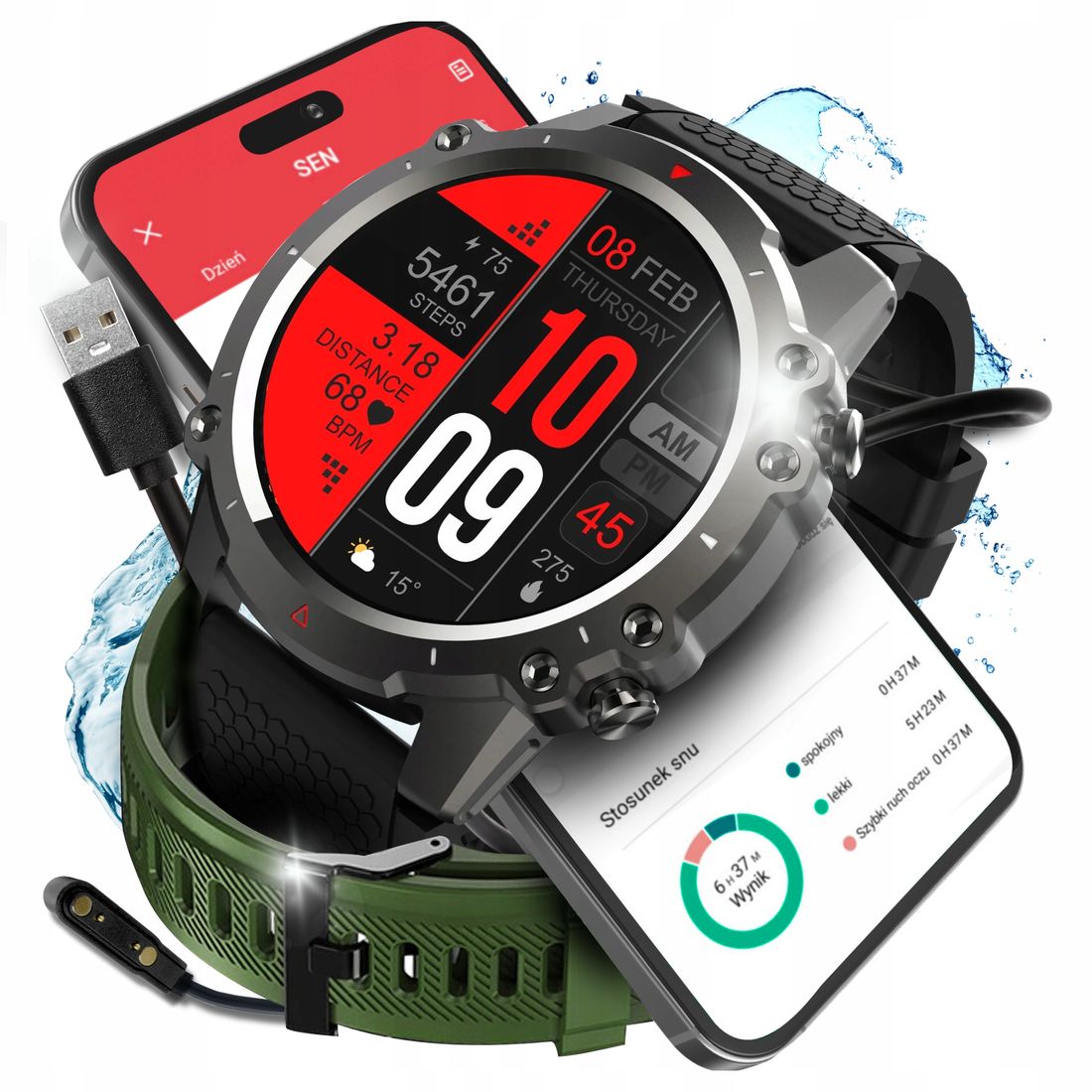 Smartwatch Zegarek Męski Wodoodporny Sportowy Rozmowy MENU PL 1,45" IPS - ERLI.pl