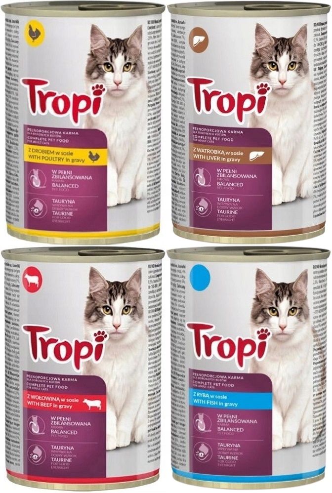 Mokra karma dla kota puszka Tropi mix smaków w sosie tauryna 415g 50 sztuk – 179215775 - ERLI.pl