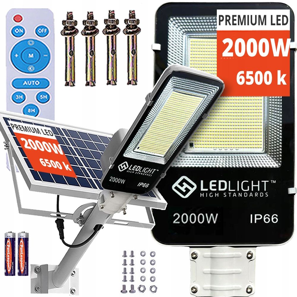 Lampa Solarna LED z Regulowanym Panelem Mocna Duża Uliczna Ogrodowa 2000W – 179456838 - ERLI.pl