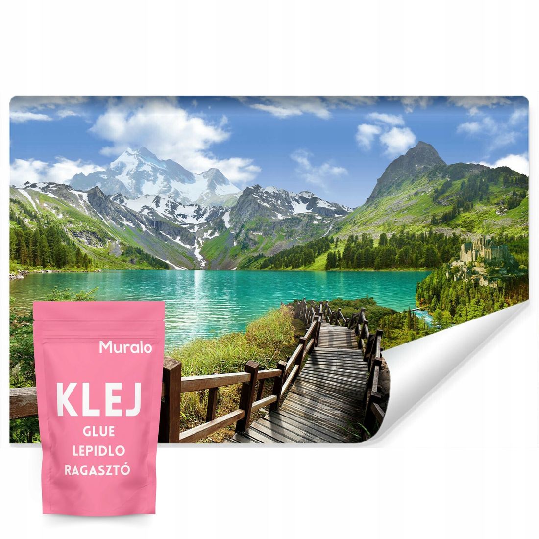 FOTOTAPETA DO SALONU JEZIORO GÓRY PEJZAŻ NATURA ZAMEK EFEKT 3D 368x254 – 141998130 - ERLI.pl