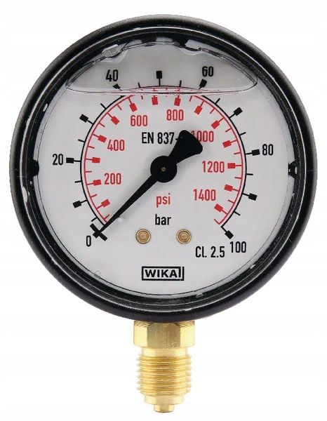 Manometr glicerynowy, 63 mm 0-100 bar, przyłącze dolne 1/4" WIKA – 215489237 - ERLI.pl