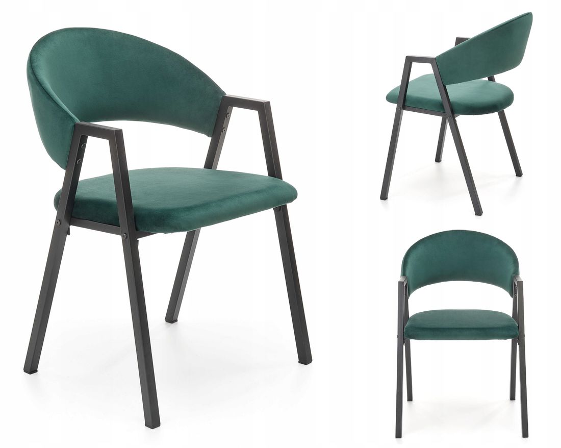 Krzesło Tapicerowane Welurowe Metalowe do Salonu Loft Zielone Czarne K473 – 215529820 - ERLI.pl