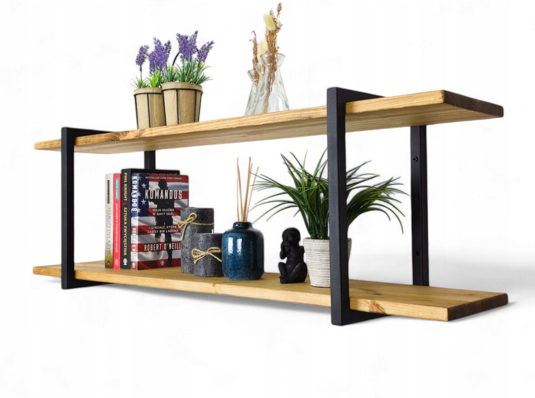 Półka wisząca ścienna Regał Loft Industrialna na ścianę 60cm x 25cm ...