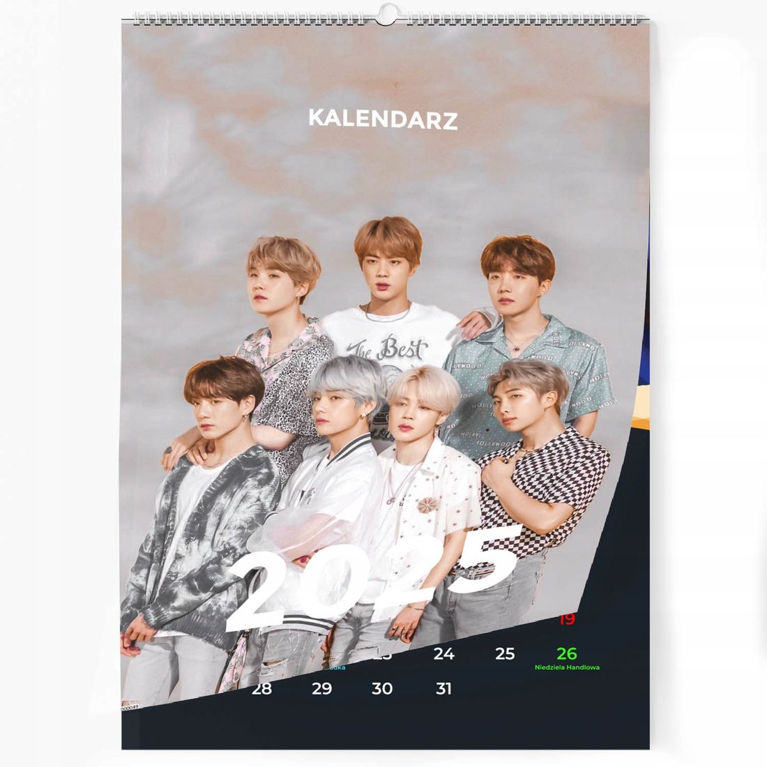 KALENDARZ NA 2025 A3 BTS ŚCIENNY 13-STRONNY ZAZNACZONE ŚWIĘTA - ERLI.pl
