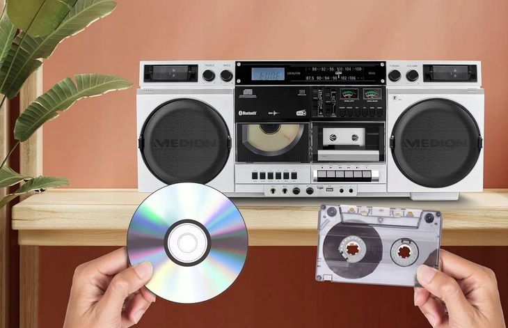 RETRO BOOMBOX MD44538 RADIO DAB+ FM BLUETOOTH KASETA CD-MP3 USB 2x10W ...