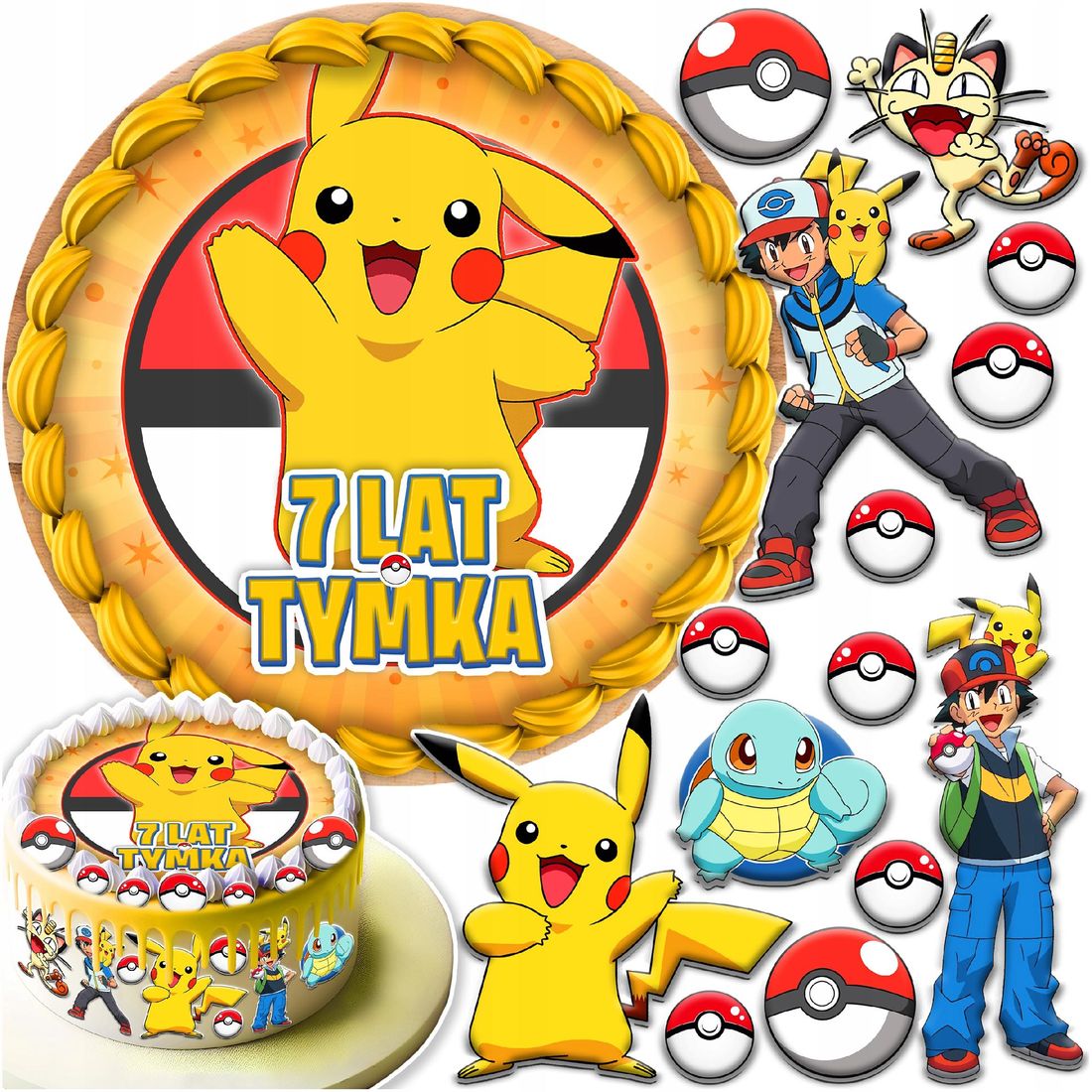 MEGA ZESTAW OPŁATEK NA TORT PIKACZU ŻÓŁTY POKEMON WYDRUK TORTOWY WZORY ...