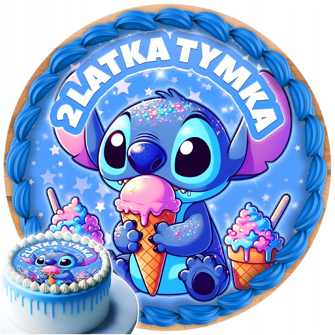 OPŁATEK NA TORT LILO I STICH STITCH OBRAZEK TORTOWY Z NAPISEM IMIE ...