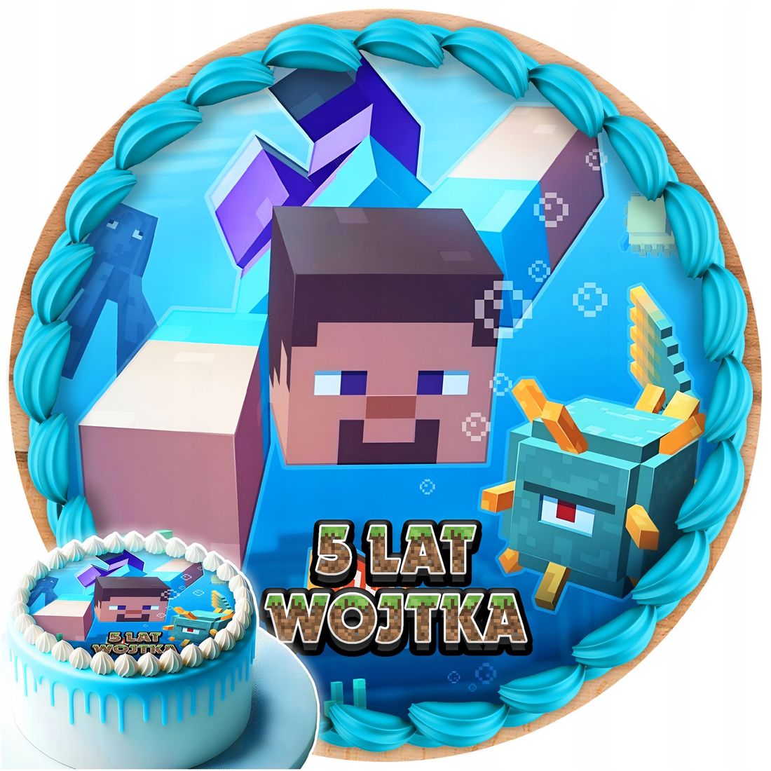 OPŁATEK NA TORT MINE CRAFT STEVE PIKSELE GRA DLA GRACZA TORTOWY NAPIS ...