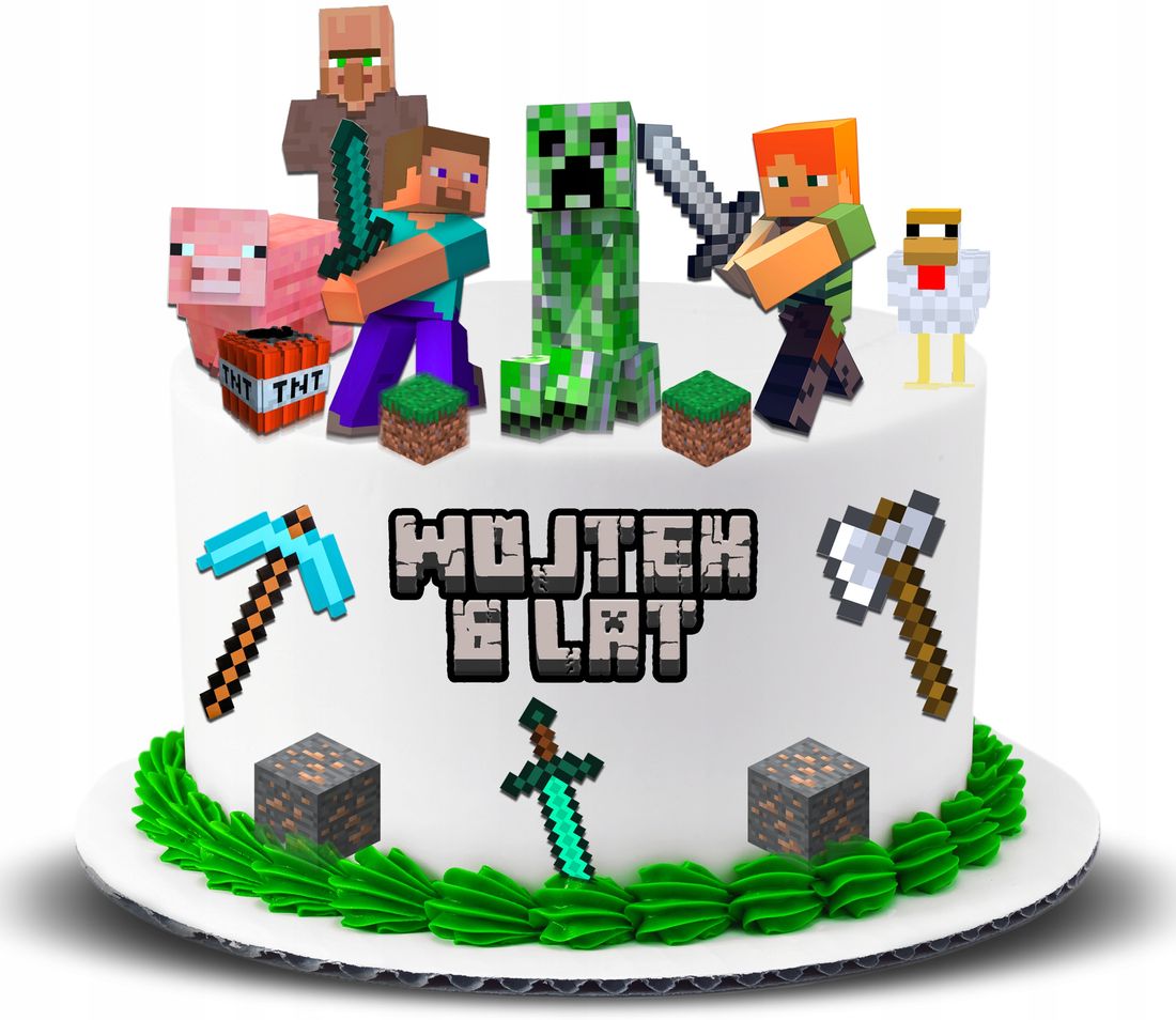 ZESTAW POSTACI OPŁATEK NA TORT MINE CRAFT MAJNKRAFT CREEPER PIKSELE x15 ...