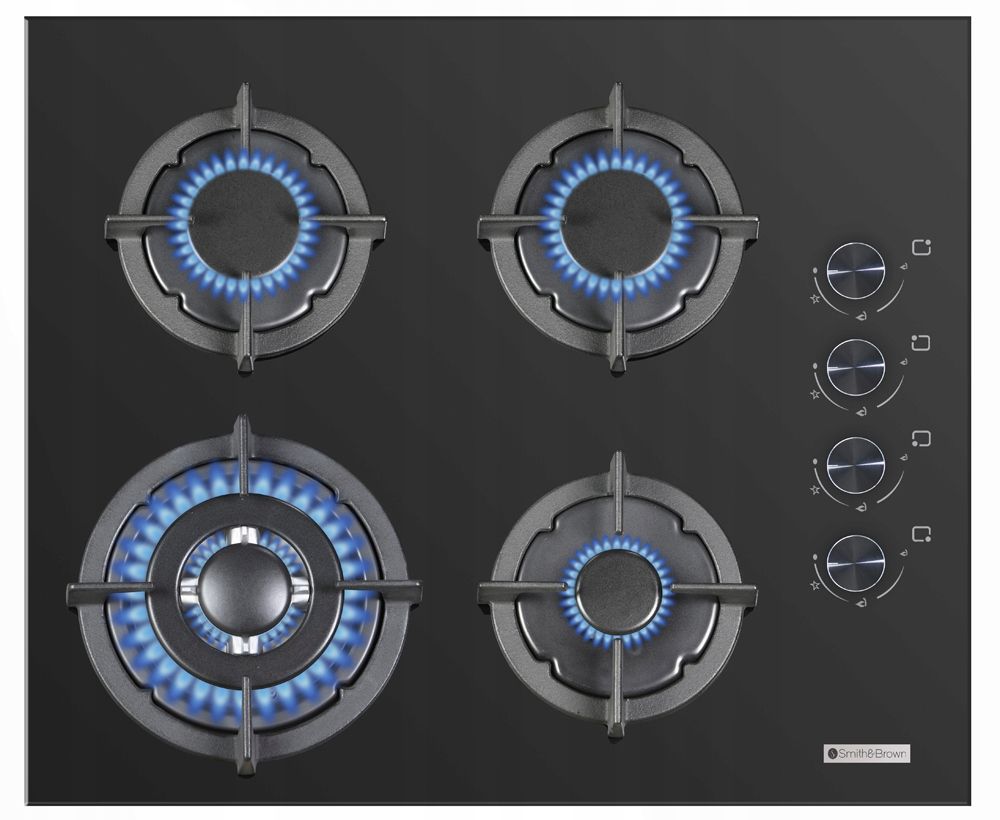 PŁYTA GAZOWA DO ZABUDOWY 4-PALNIKOWA CZARNA Z PALNIKIEM WOK ŻELIWNE ...