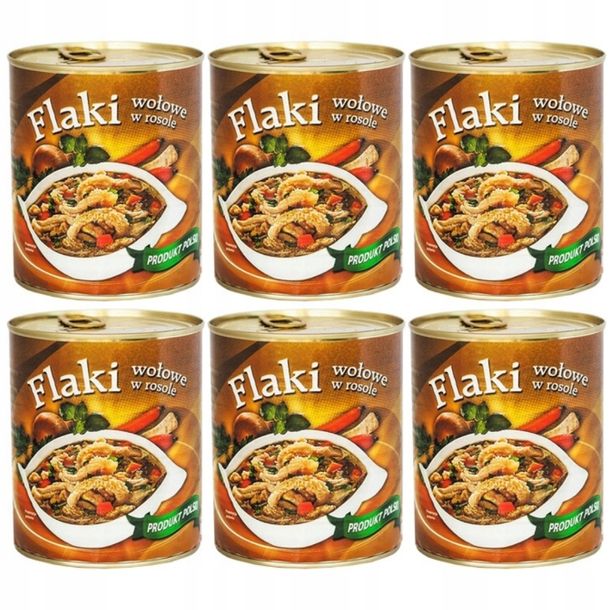 Flaki wołowe w rosole 800g puszka tradycyjny smak idealne na biwak 6 ...