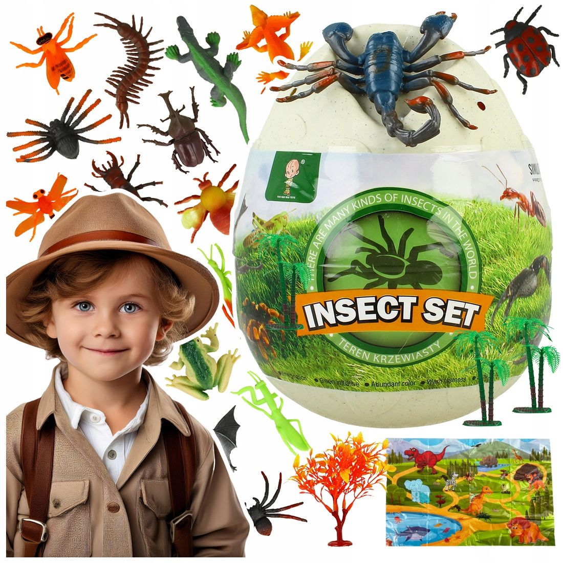 SZTUCZNE ROBAKI OWADY INSEKTY ZESTAW EDUKACYJNY DUŻE JAJO Z ROBAKAMI 20 ...