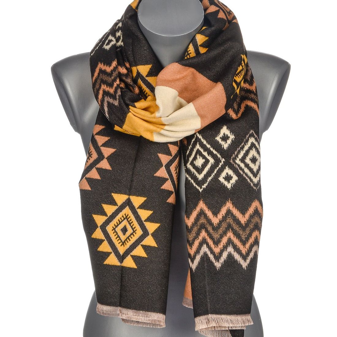 Brązowy Duży Szalik Damski bawełniany ciepły dwustronny zygzak AX-124 – 217025473 - ERLI.pl