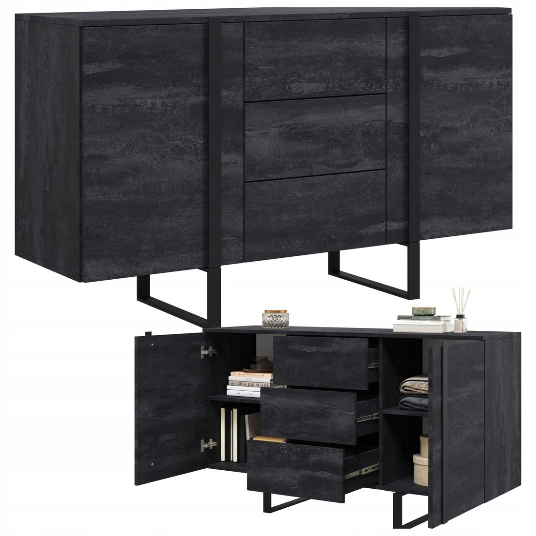 KOMODA CZARNA Z SZUFLADAMI szafka regał komody betonowy kolor VE ...
