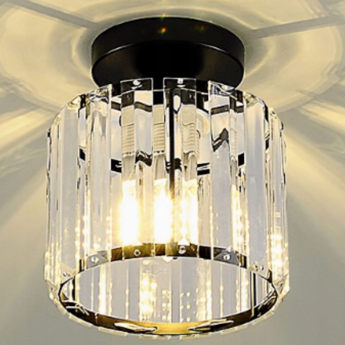 Lampa sufitowa kryształowa czarna plafon oprawa szkłana nowoczesna ...