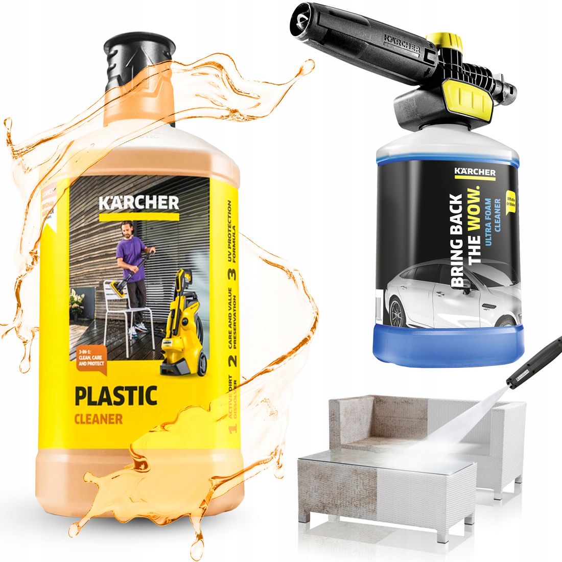 KARCHER RM 613 1l ŚRODEK DO PLASTIKU+ PIANOWNICA FJ10 DYSZA DO PIANY 1L ...